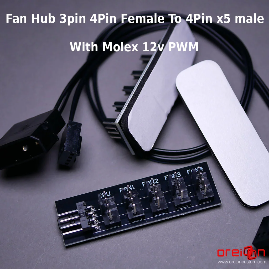 Fan Hub 3pin 4Pin PWM Female To 4Pin x5 Male With Molex